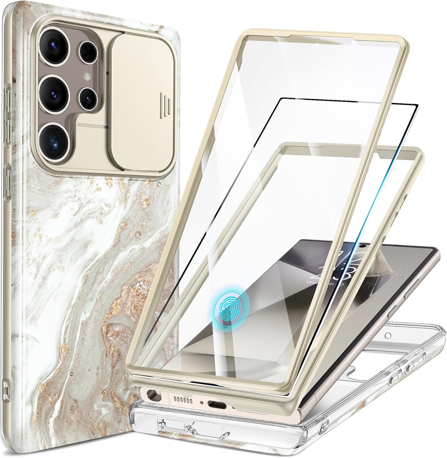 Samsung S24 Ultra Marble Case Built-in Screen Protector 2 Front Frame